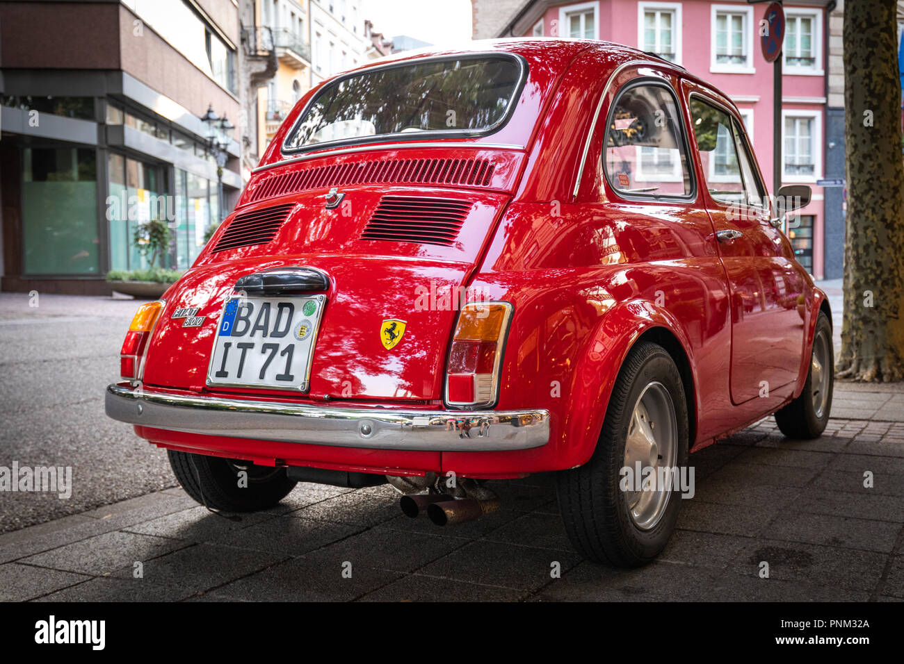 Baden Baden, Germany - August 19, 2018; The rear of a Red Fiat 500 ...