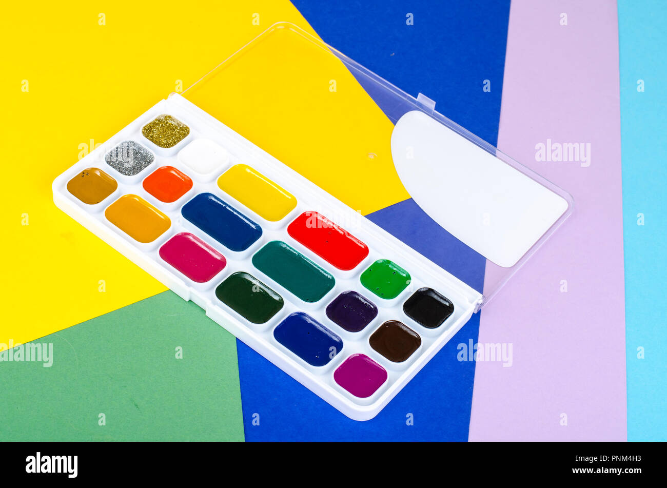 Colored paints for drawing school art. Studio Photo Stock Photo - Alamy