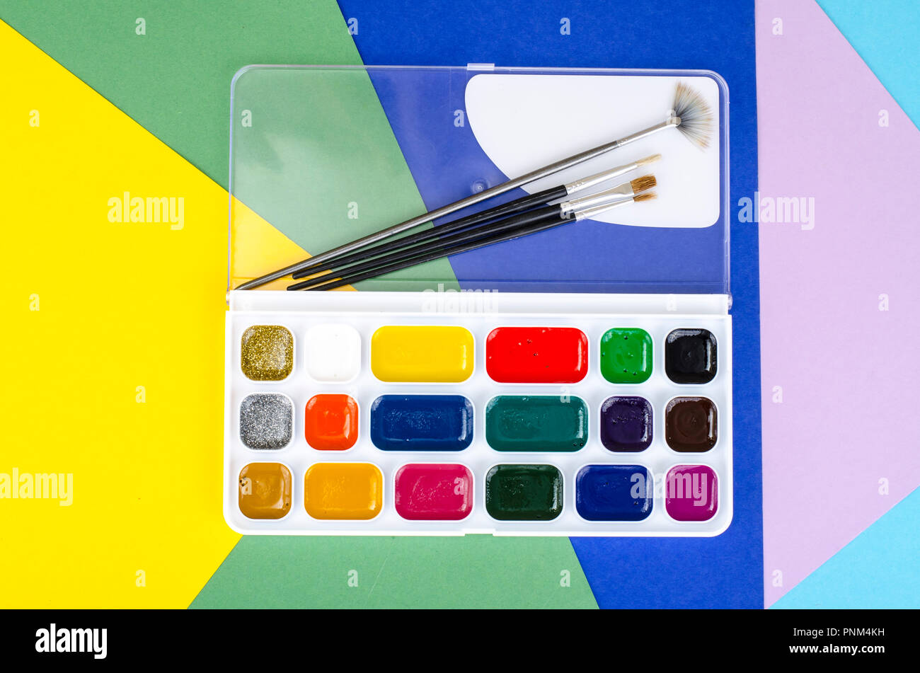 Colored paints for drawing school art. Studio Photo Stock Photo - Alamy
