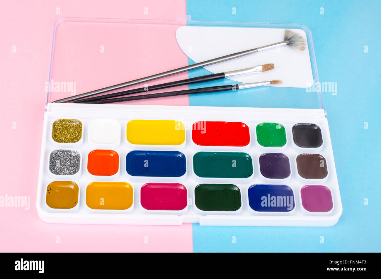 Colored paints for drawing school art. Studio Photo Stock Photo - Alamy