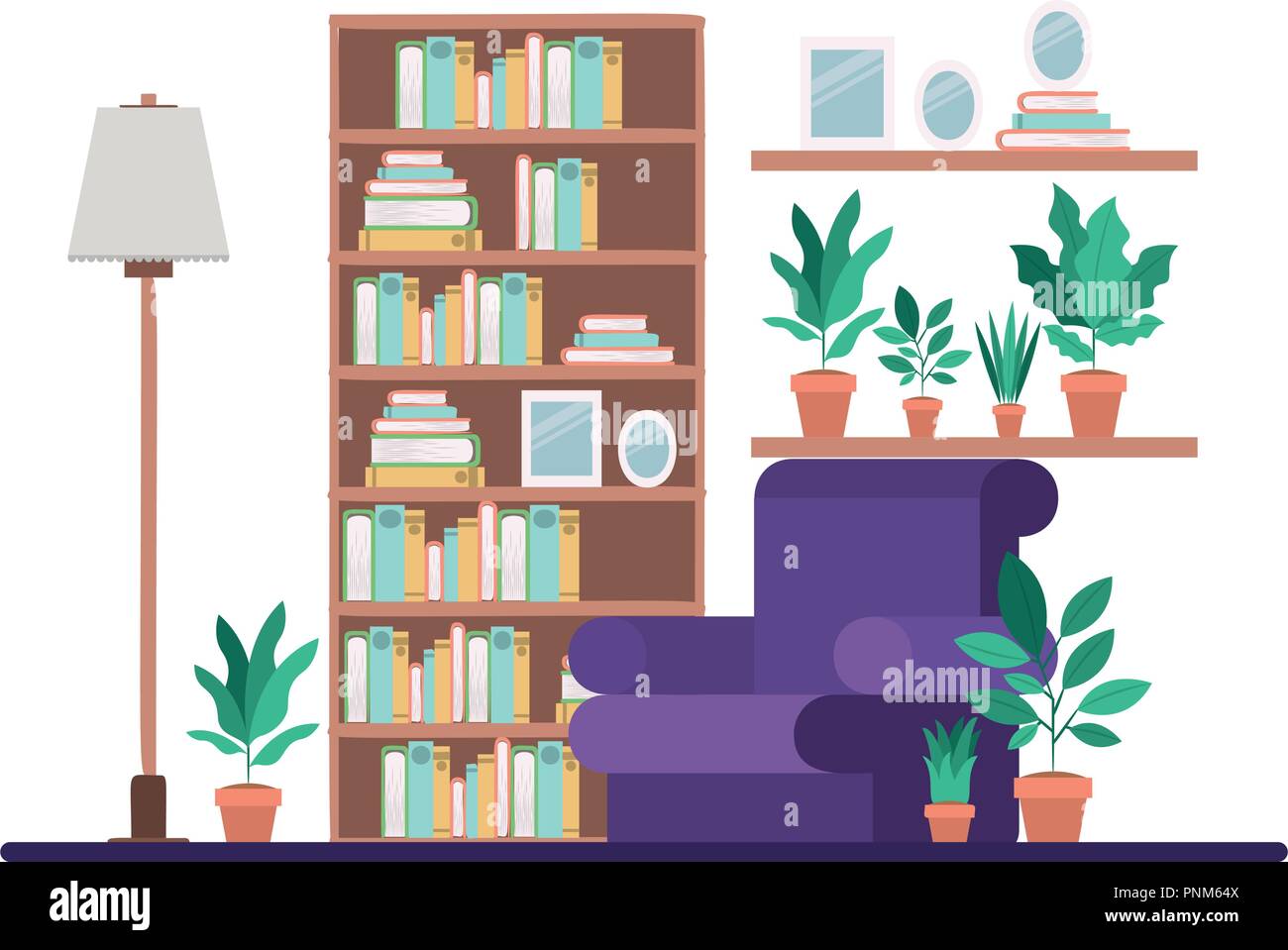 livingroom with library scene Stock Vector Image & Art - Alamy