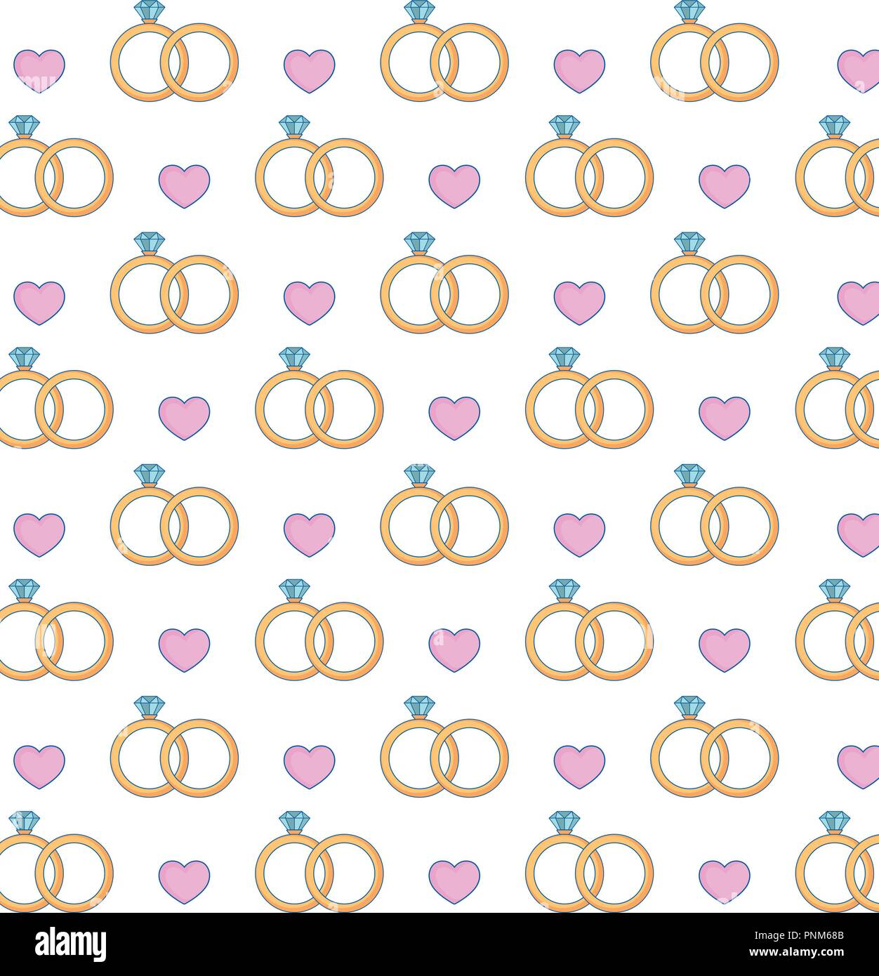 romantic love hearts and wedding rings pattern design vector ...