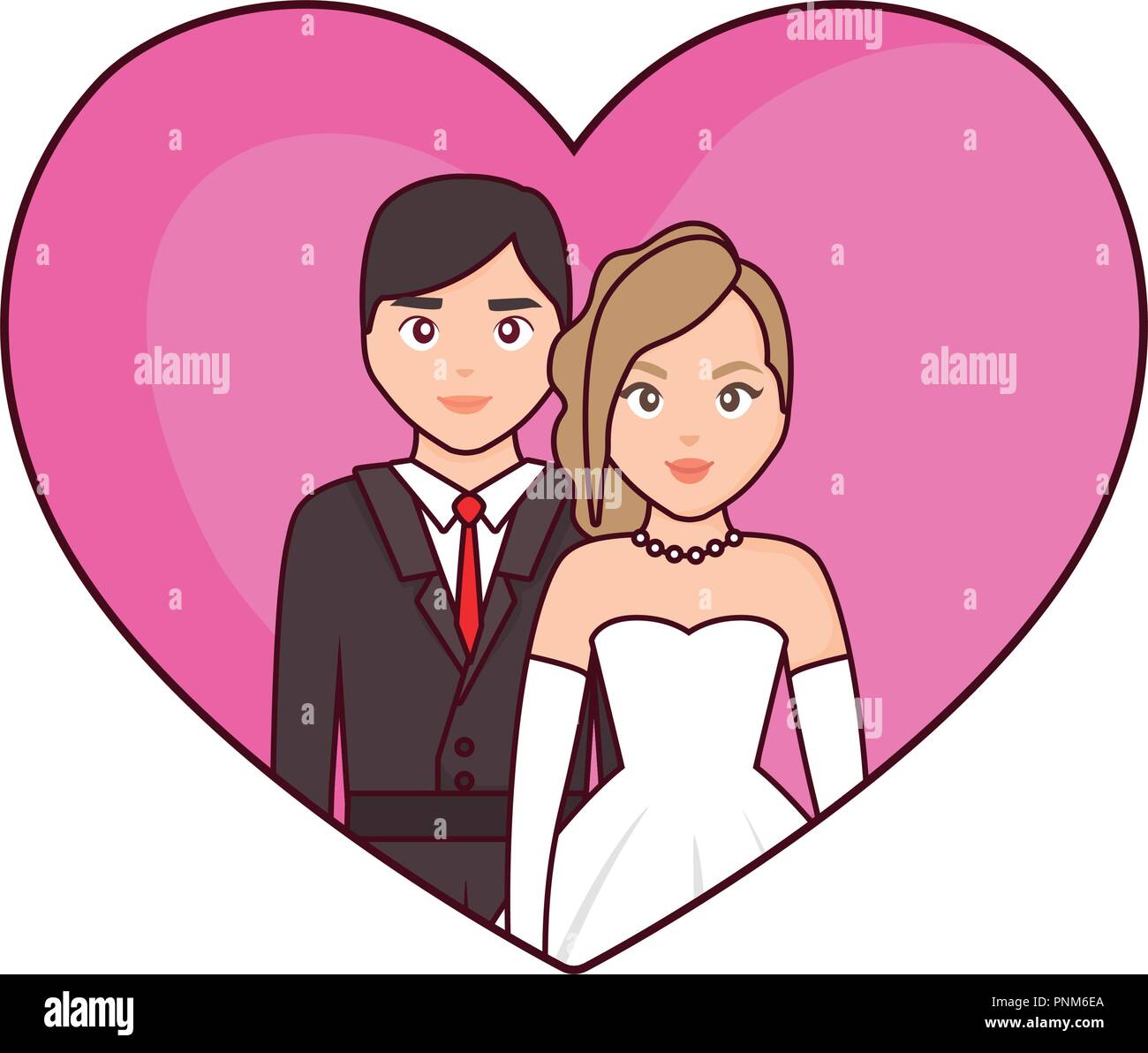 wedding couple bride groom heart love romantic vector illustration ...