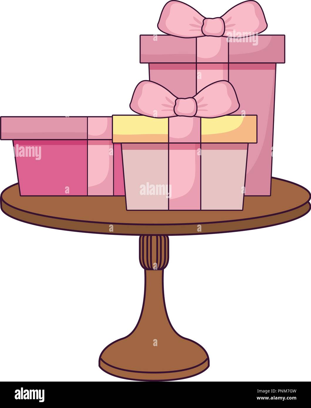 table with gift boxes over white background, vector illustration Stock ...
