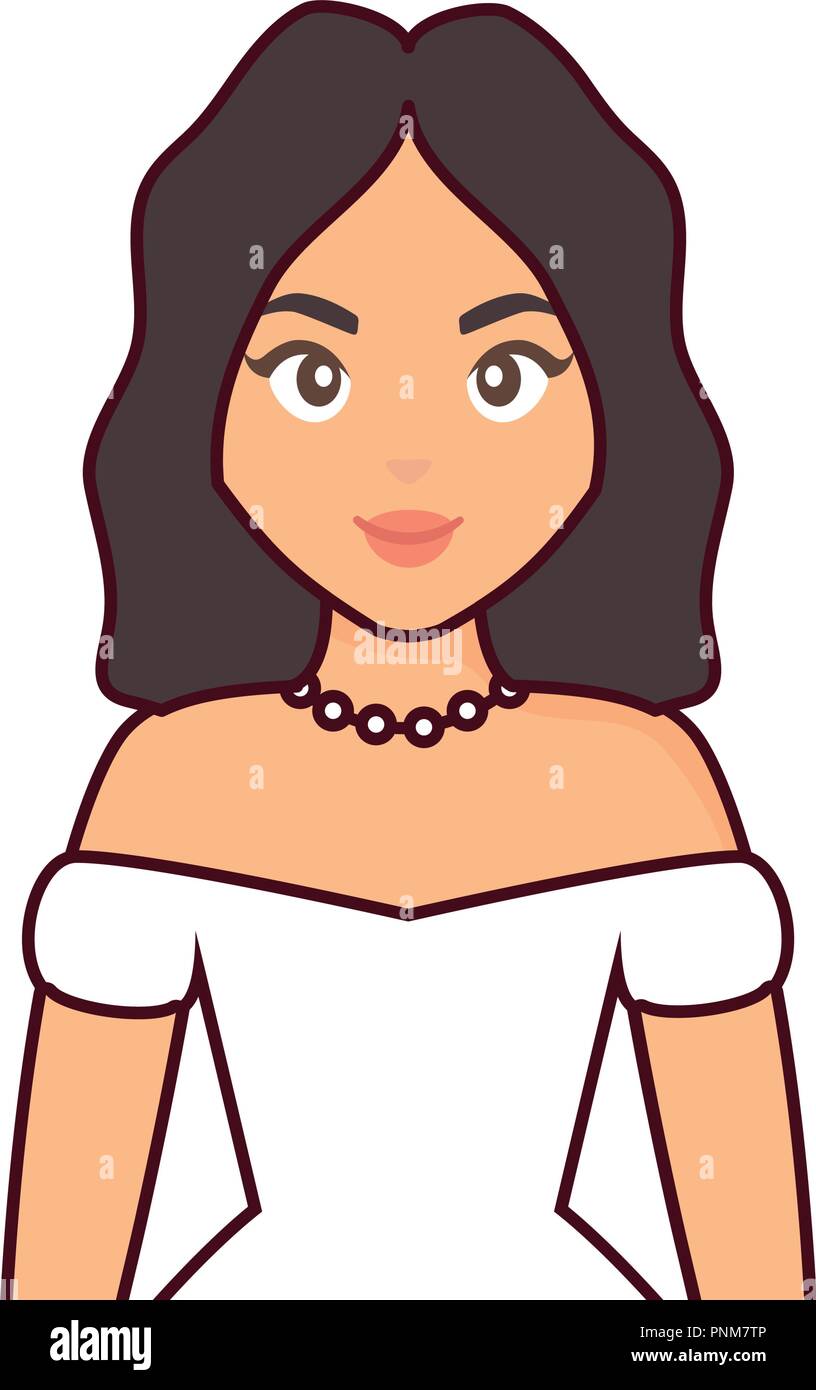 cartoon bride wearing wedding dress over white background, vector ...