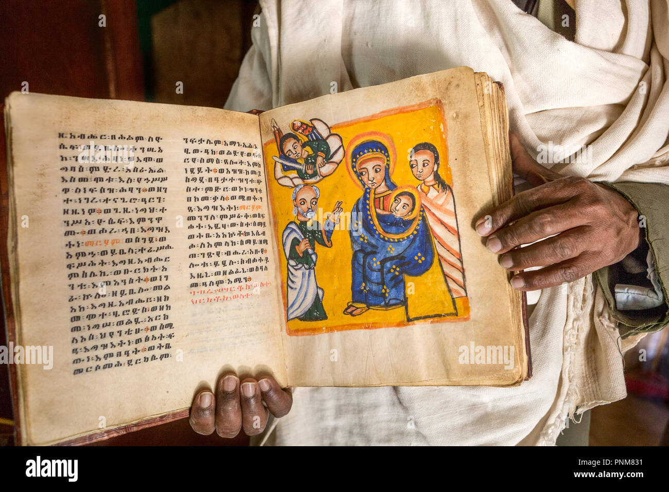 300 year old New testament bible. Yeha Monastery, Ethiopia. Built 2500y ...