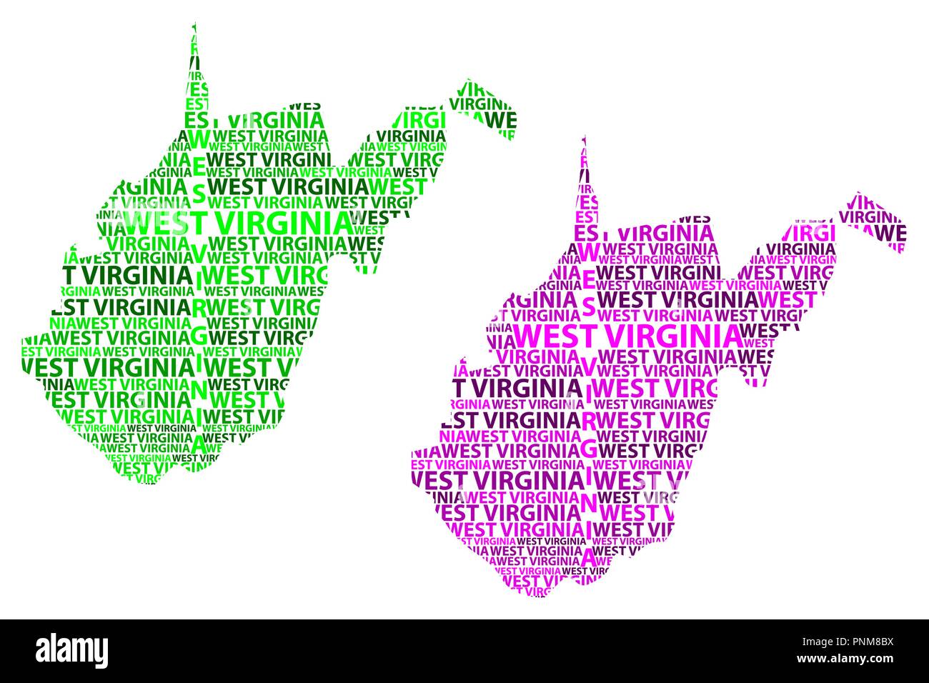 Sketch West Virginia (United States of America) letter text map, West ...