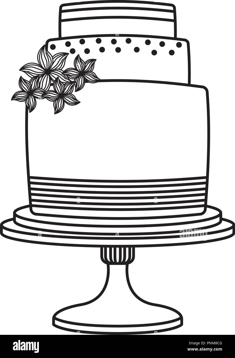 wedding cake floral decoration on stand vector illustration thin line ...