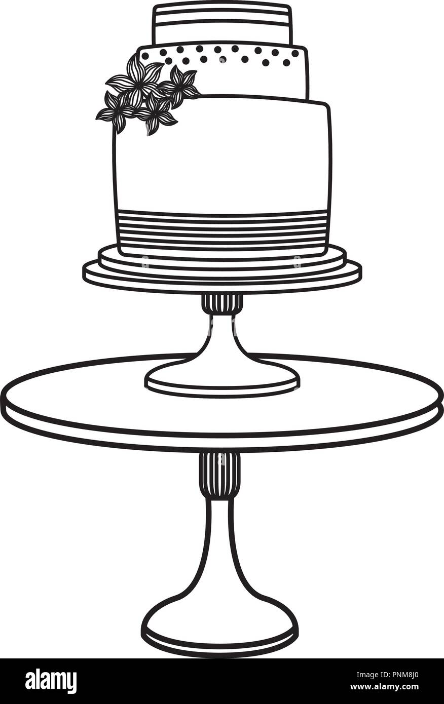 wedding cake floral decoration on stand vector illustration thin line ...