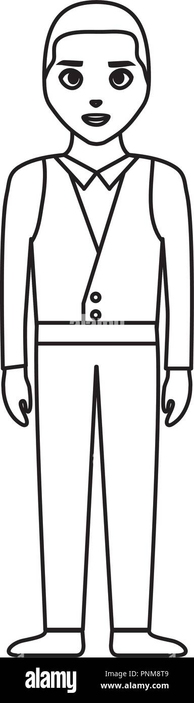 wedding man standing with elegant suit vector illustration thin line ...