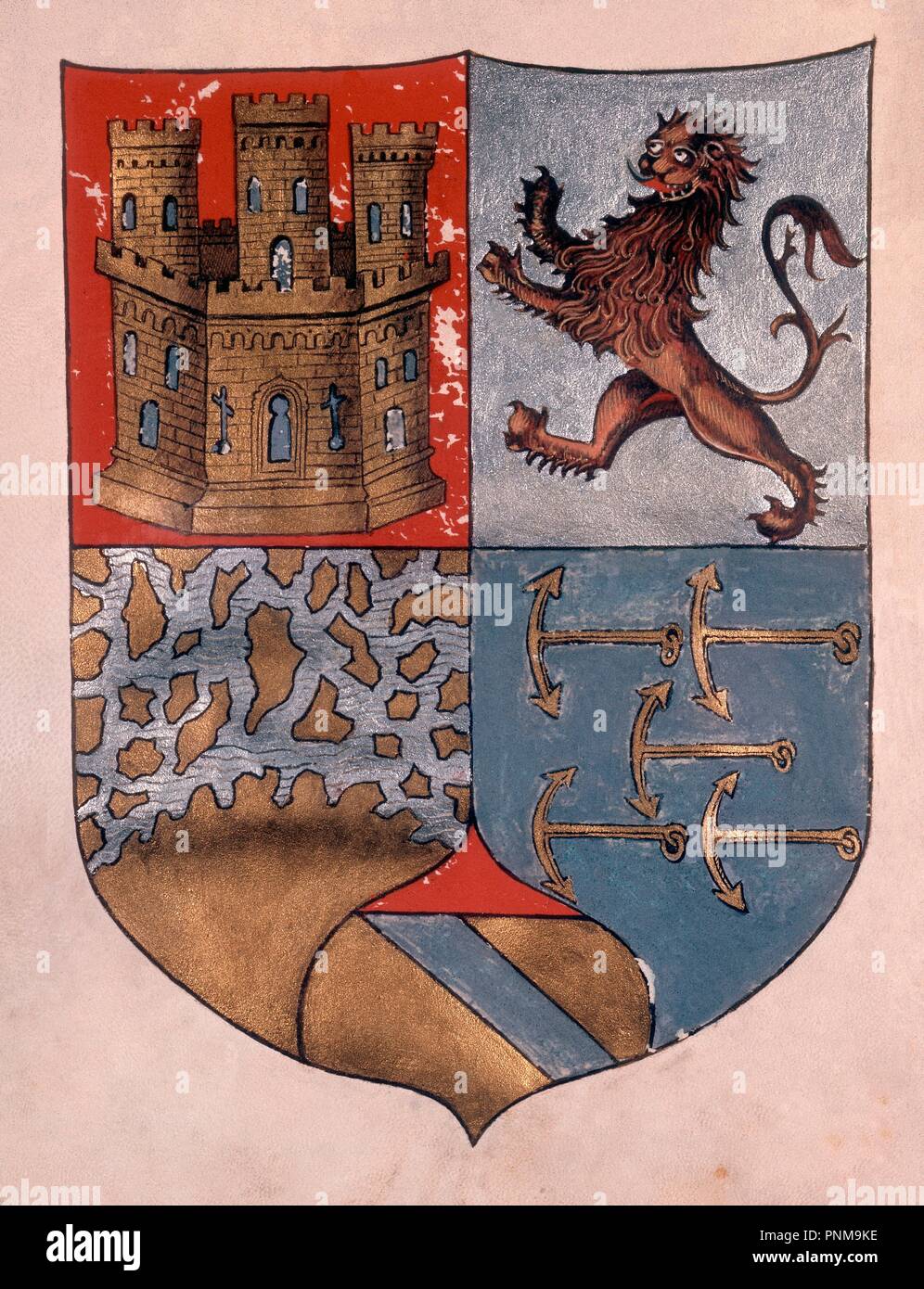 ESCUDO DE ARMAS DE CRISTOBAL COLON EN EL LIBRO DE PRIVILEGIOS O CODICE ...