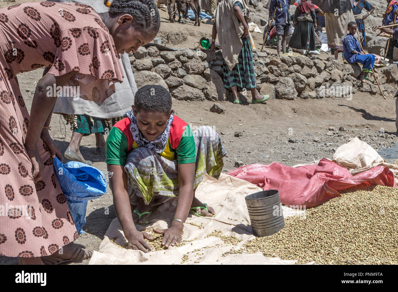 Bilbala village local market near Lalibela, Ethiopia. Dried beans Stock ...