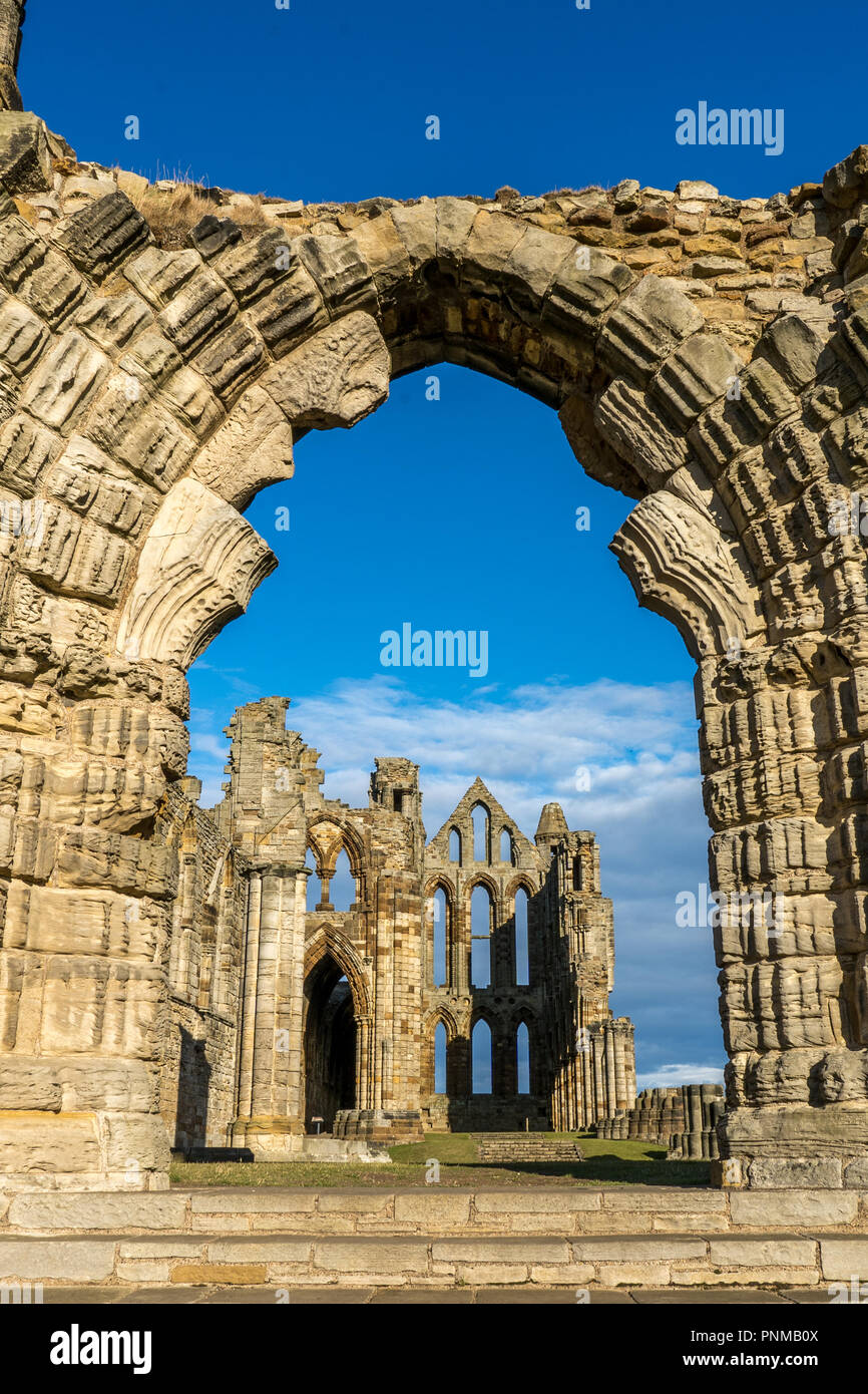 Whitby Abbey North Yorkshire Coast UK. Perched high on a cliff, the ...