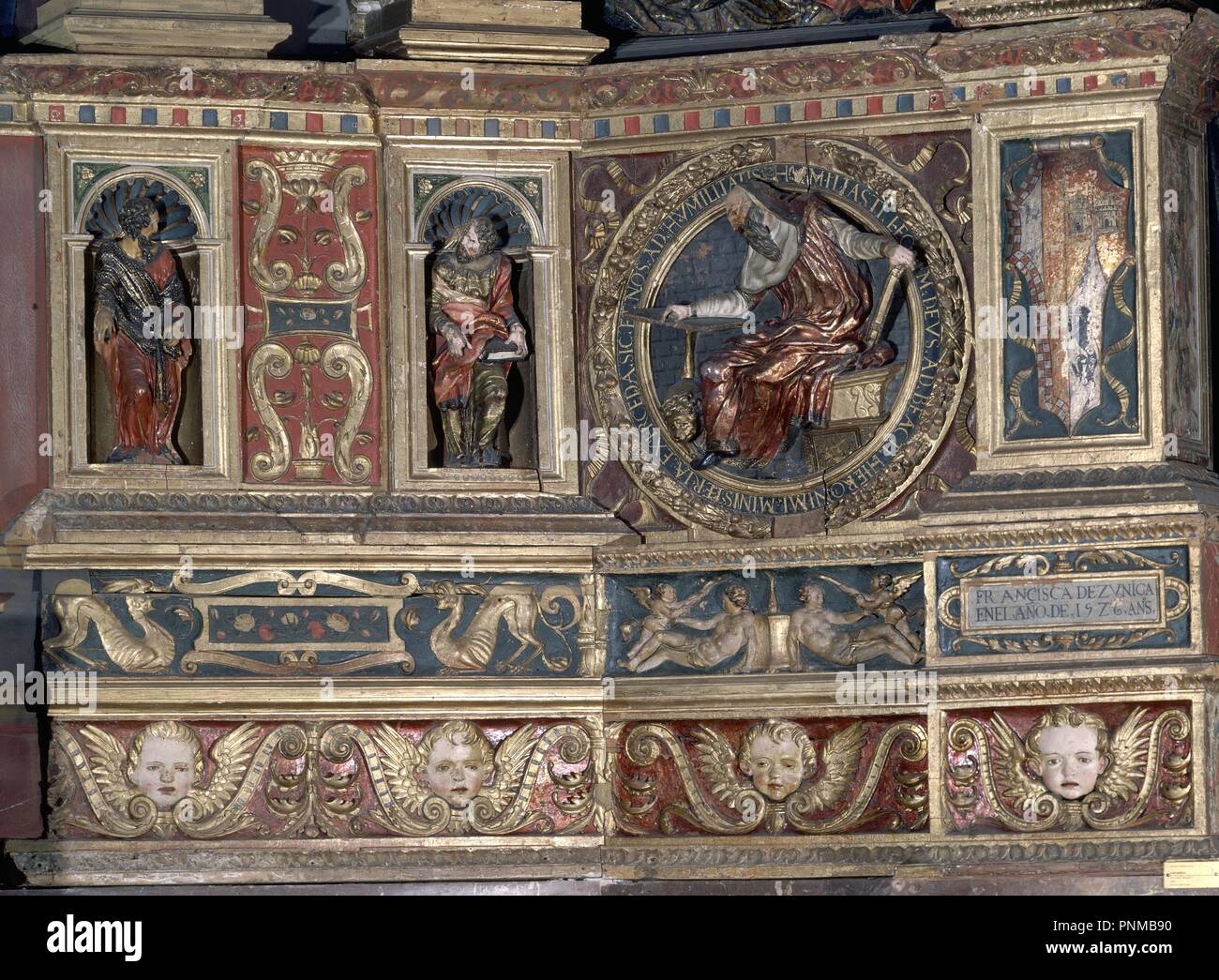 DETALLES DEL BASAMENTO Y BANCO - TONDO CON SAN JERONIMO - RETABLO DE ...