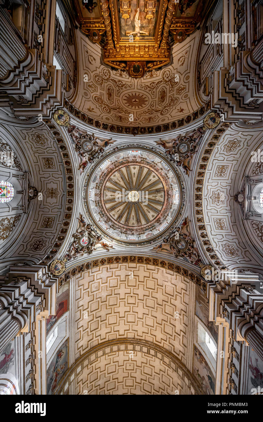 Church, interior, vaulted ceiling decorated with gold and ornaments ...