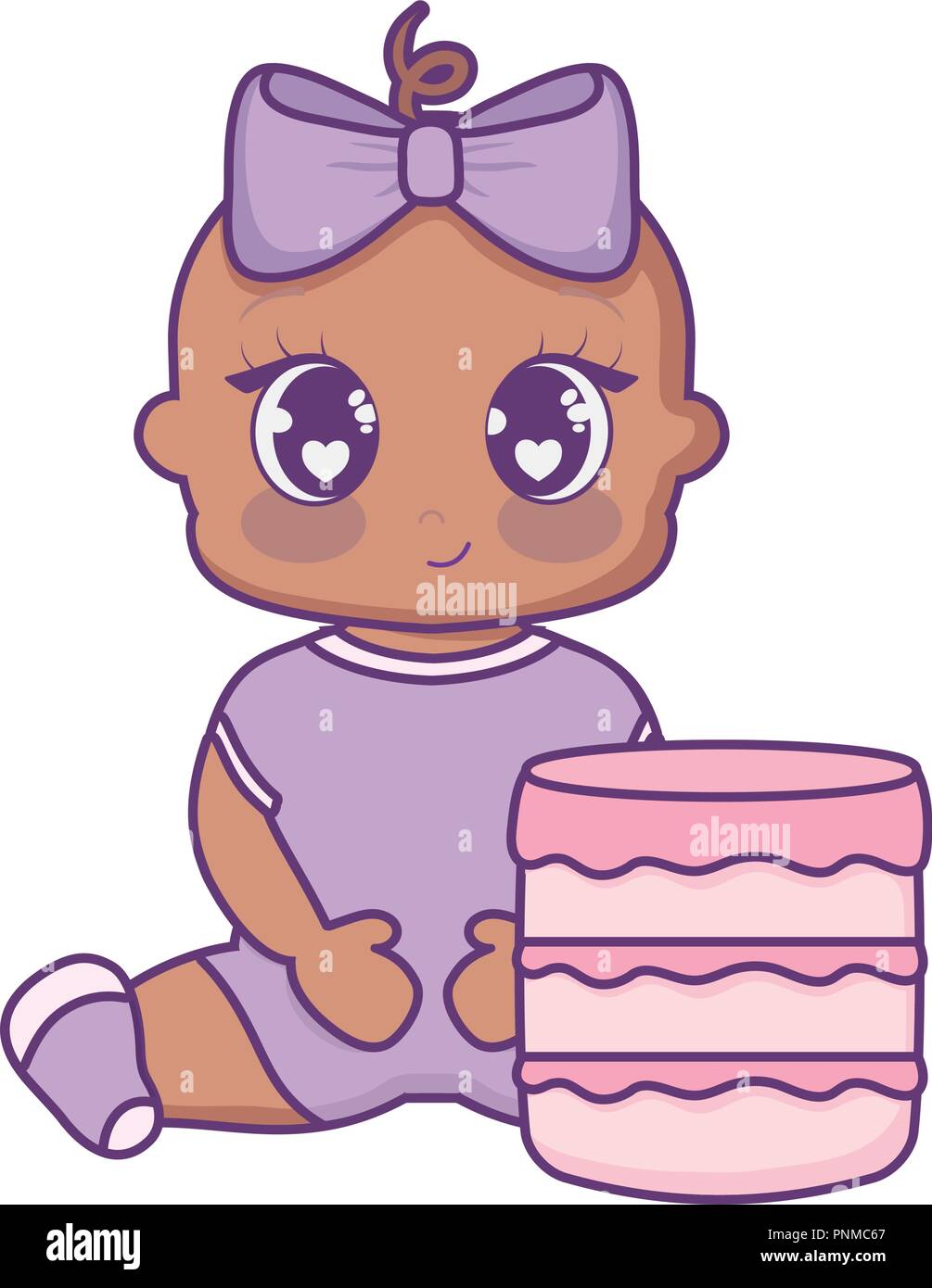 cartoon baby girl and cake over white background, vector illustration ...