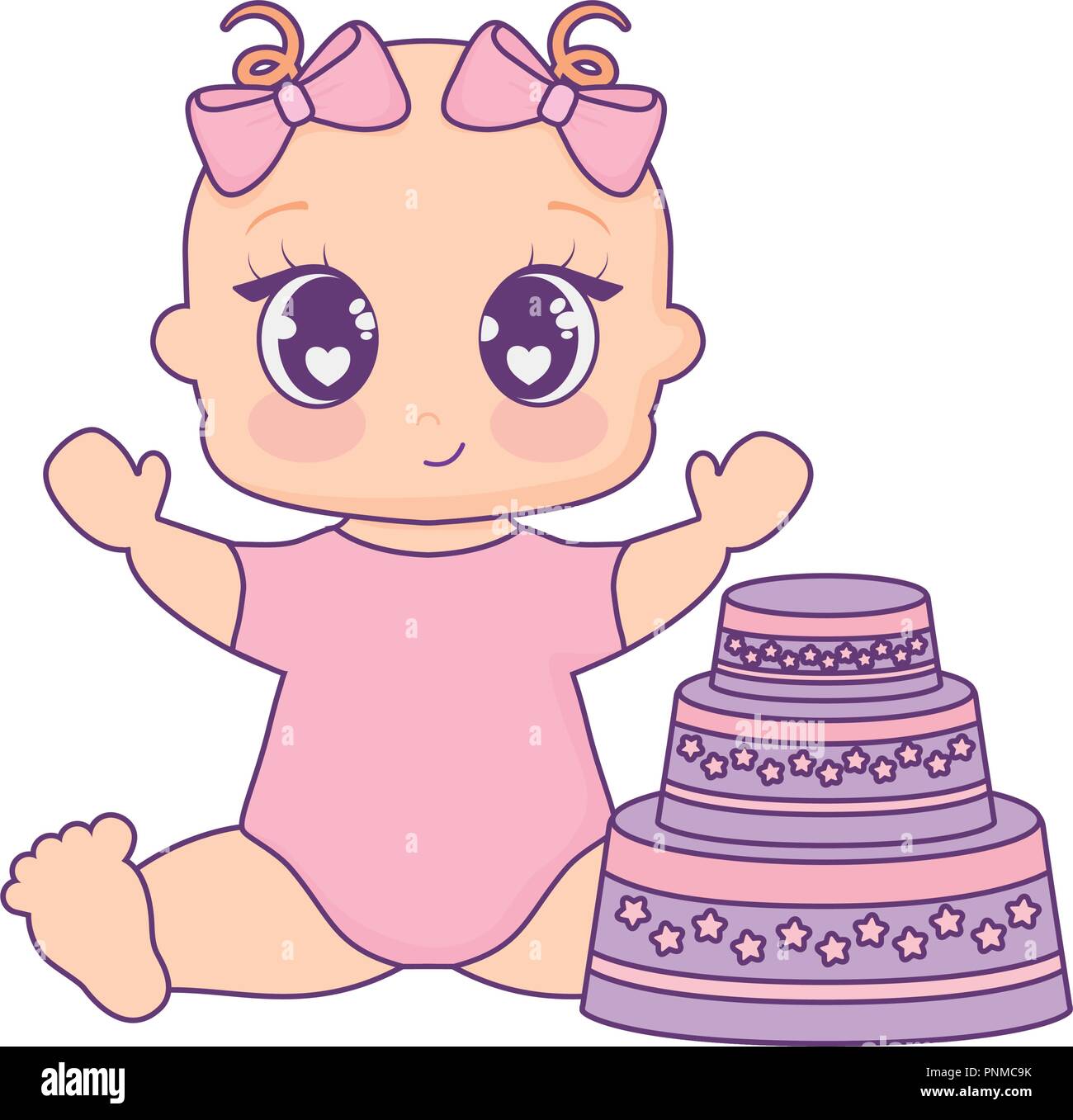 cartoon baby girl and cake over white background, vector illustration ...
