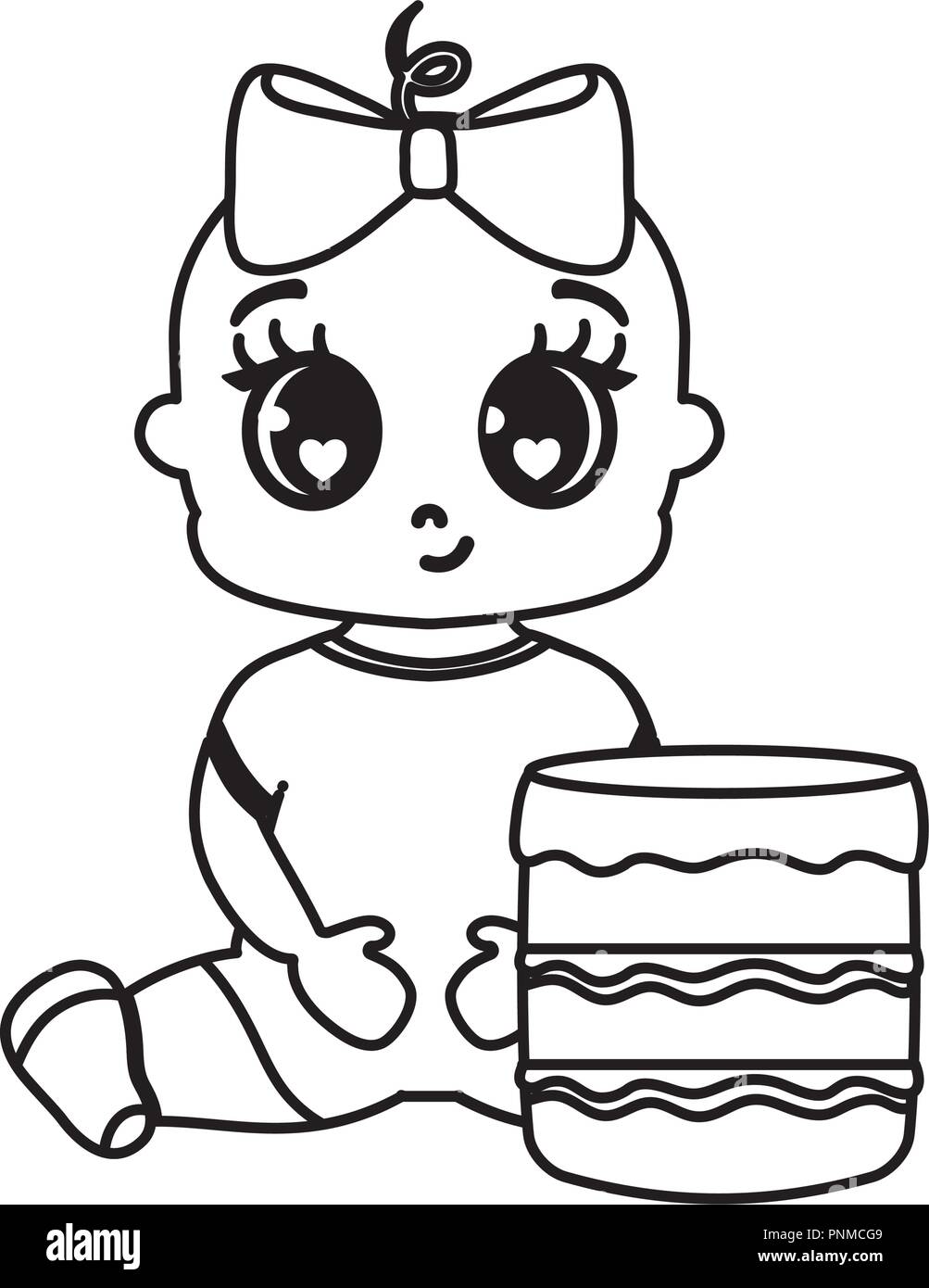 cartoon baby girl and cake over white background, vector illustration ...