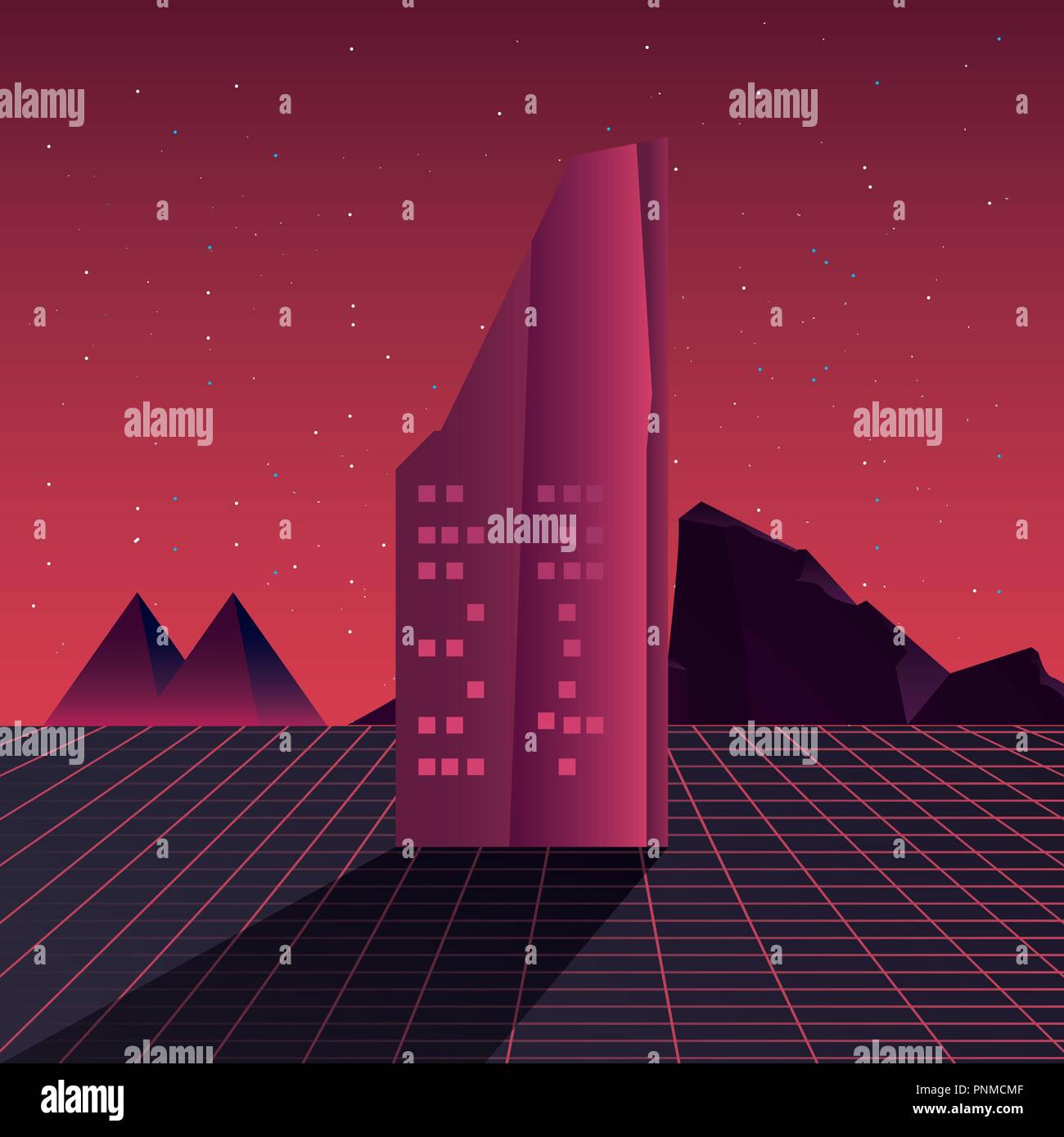 retro future label with buildings scene vector illustration design ...