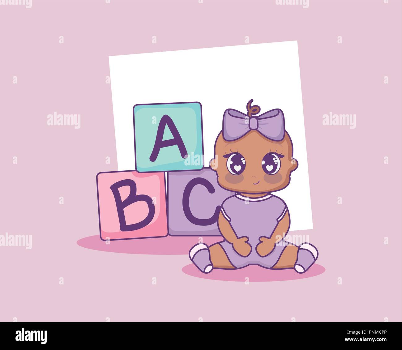 baby shower card with girl and alphabet blocks vector illustration ...