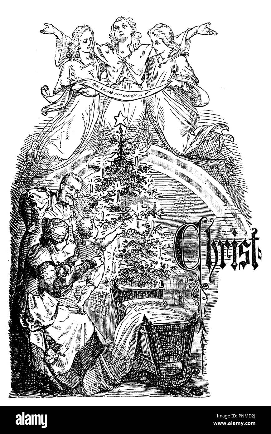 Typographic chapter heading, Christmas family at home , vintage ...