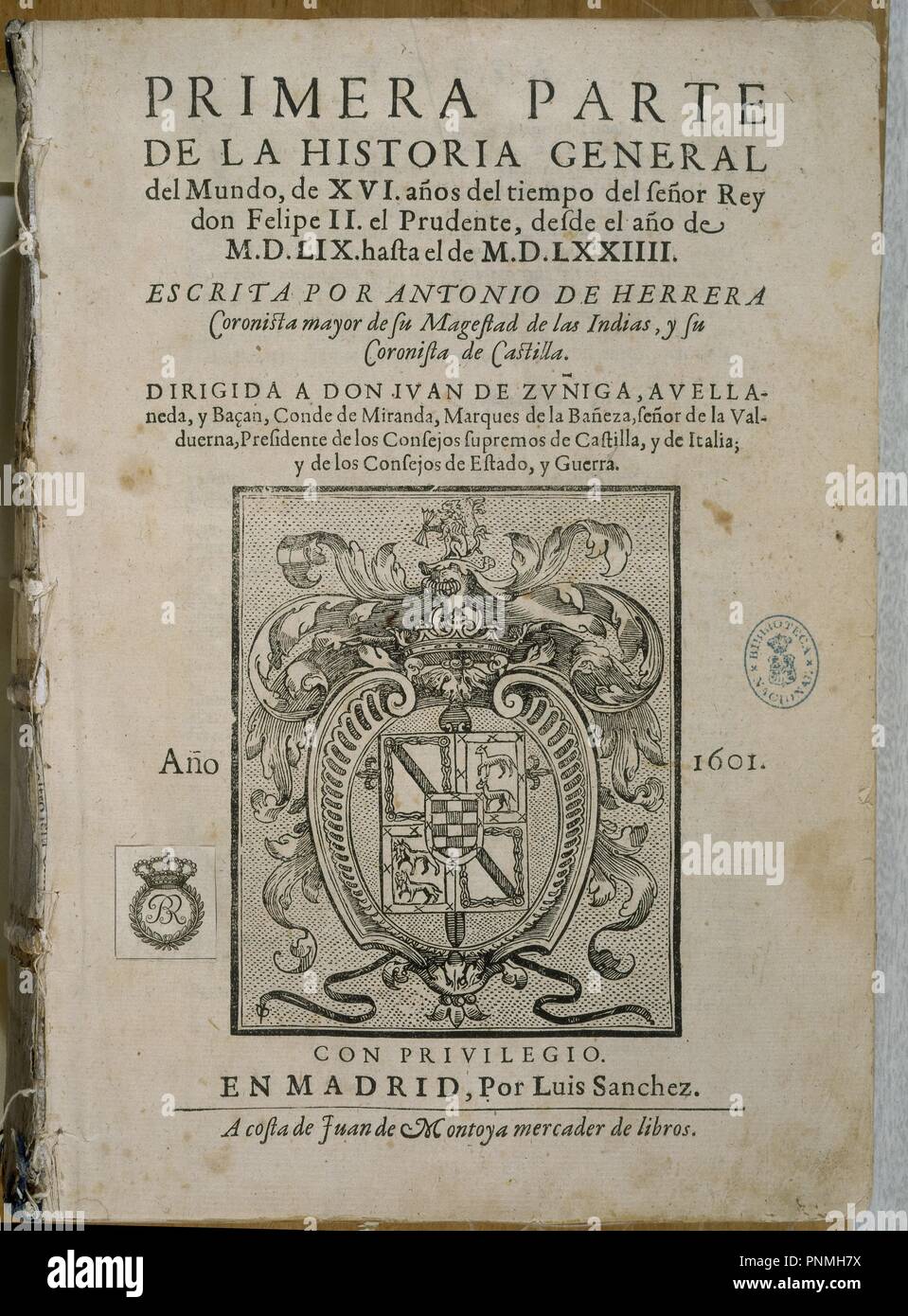 Hº GENERAL DEL MUNDO-PRIMERA PARTE-PORTADA-MADRID 1601. Author: HERRERA ...