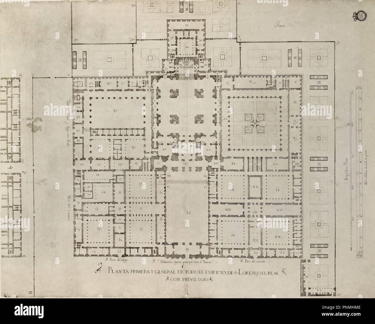MONASTERIO DEL ESCORIAL-PLANTA 1ª Y GENERAL-PRIMER DISEÑO-GRABADO POR ...