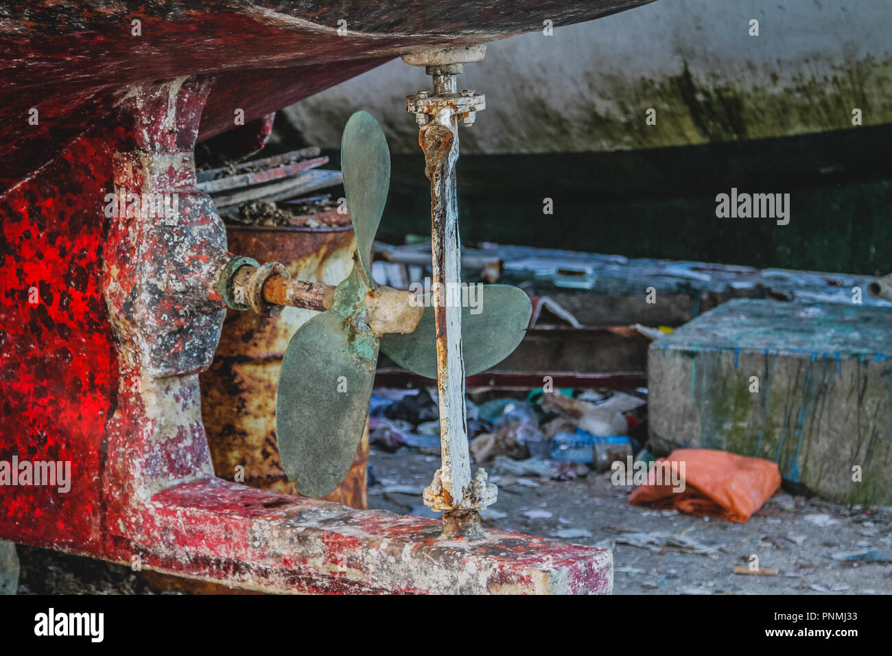 Boats under repair at Dewundara Fishery Harbour, Sri Lanka Stock Photo ...