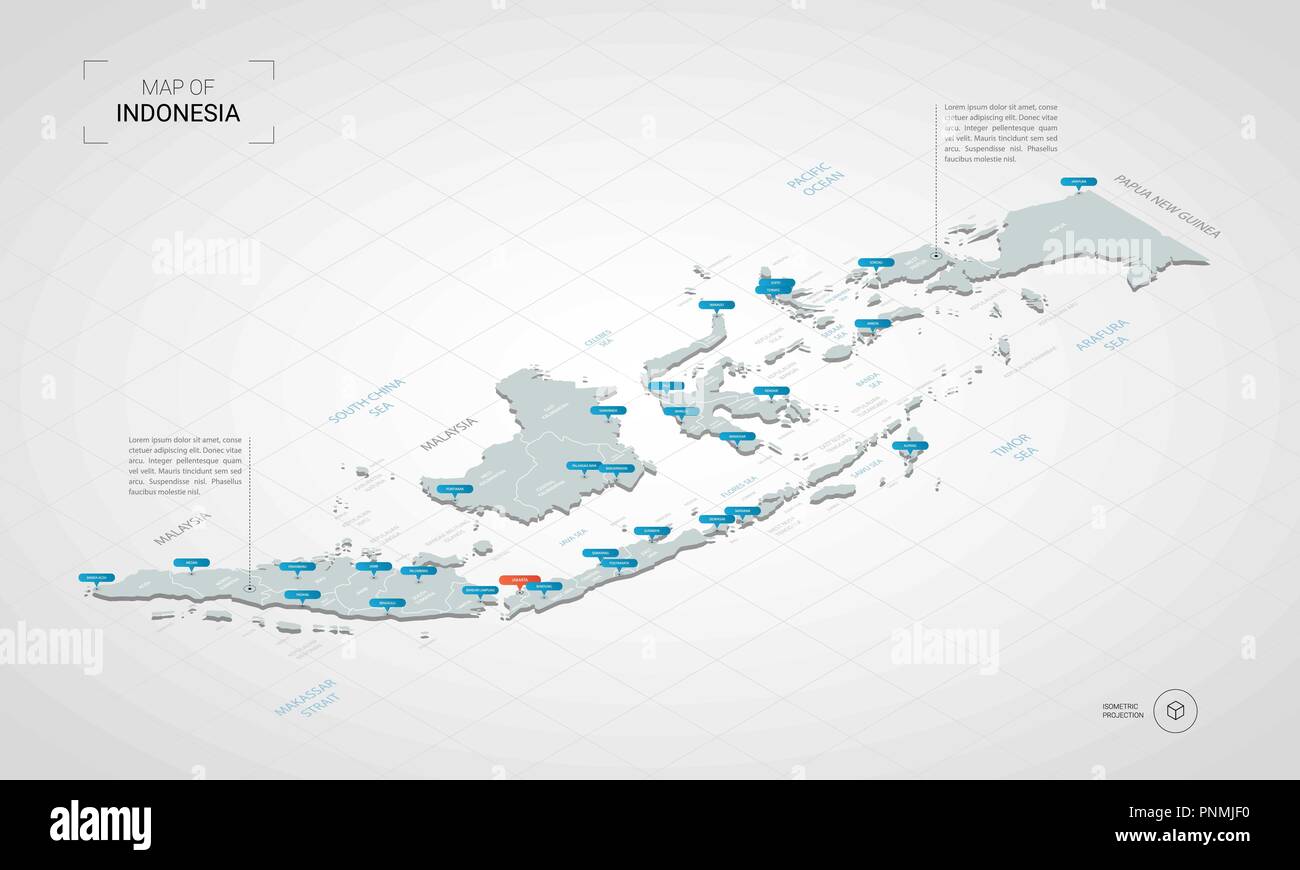 Isometric 3D Indonesia map. Stylized vector map illustration with ...