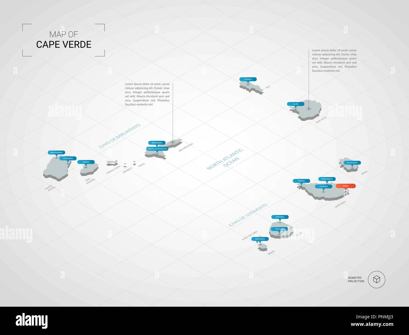 Isometric 3D Cape Verde map. Stylized vector map illustration with ...