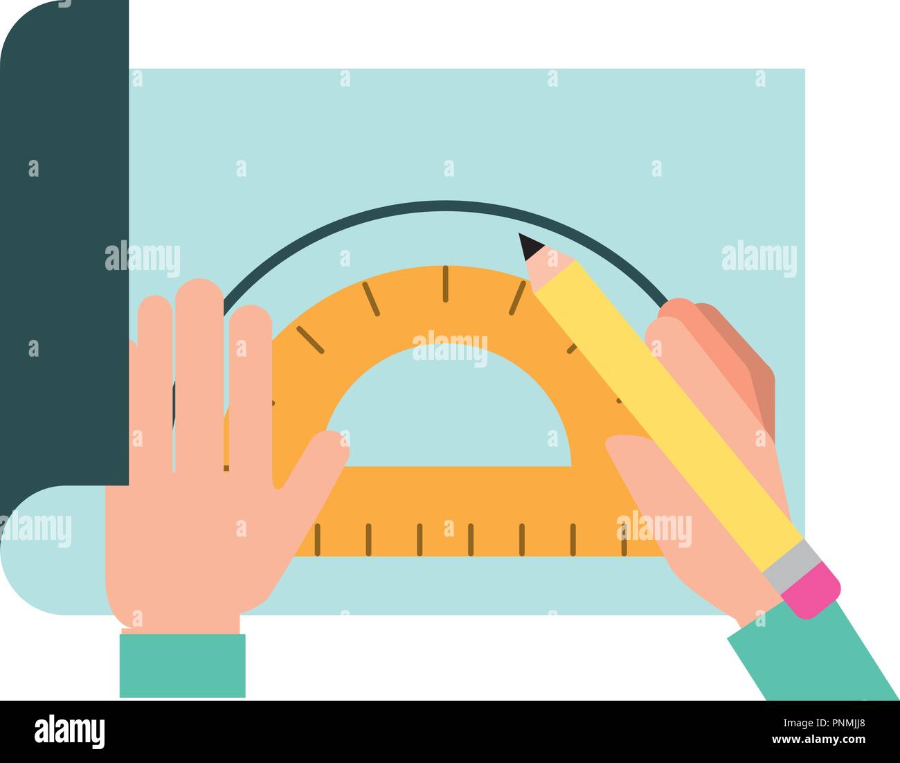 graphic designer hands working with protractor and pencil Stock Vector ...