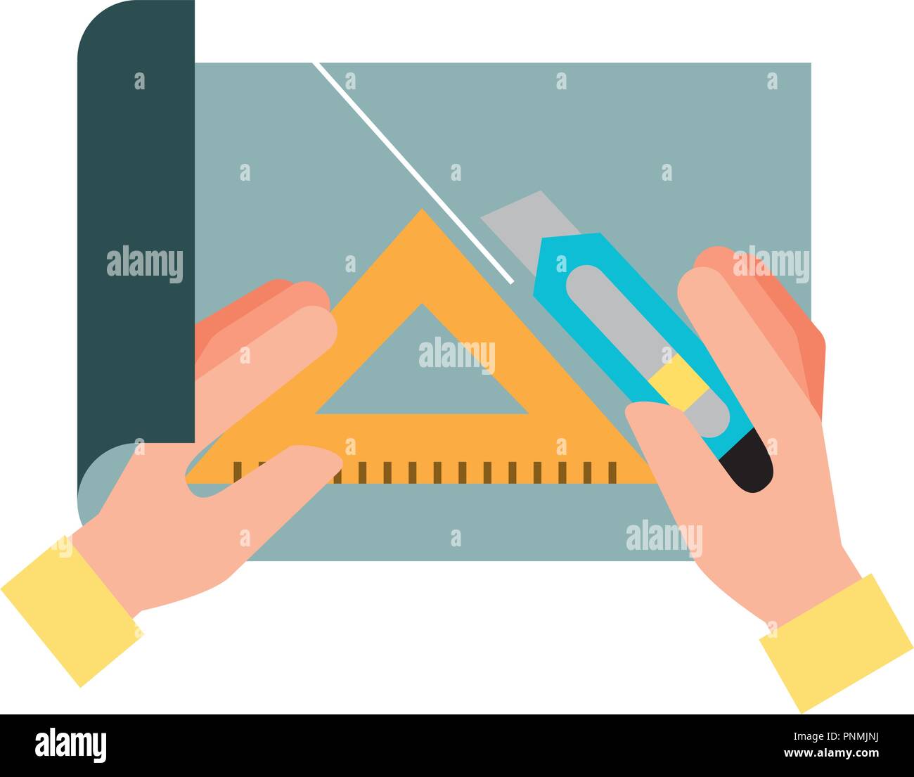 hands with cutter and triangle ruler cut paper Stock Vector Image & Art ...