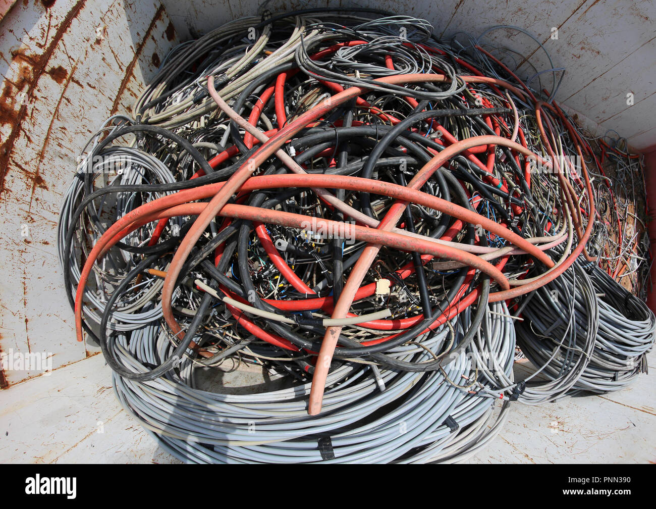 many used cables and wires in the container Stock Photo - Alamy
