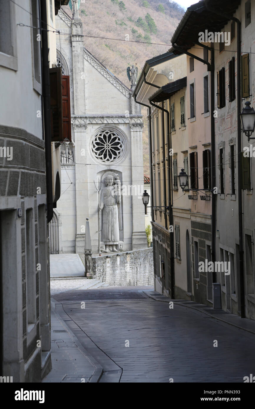 Narrow street and Cathedral of city called GEMONA DEL FRIULI in ...