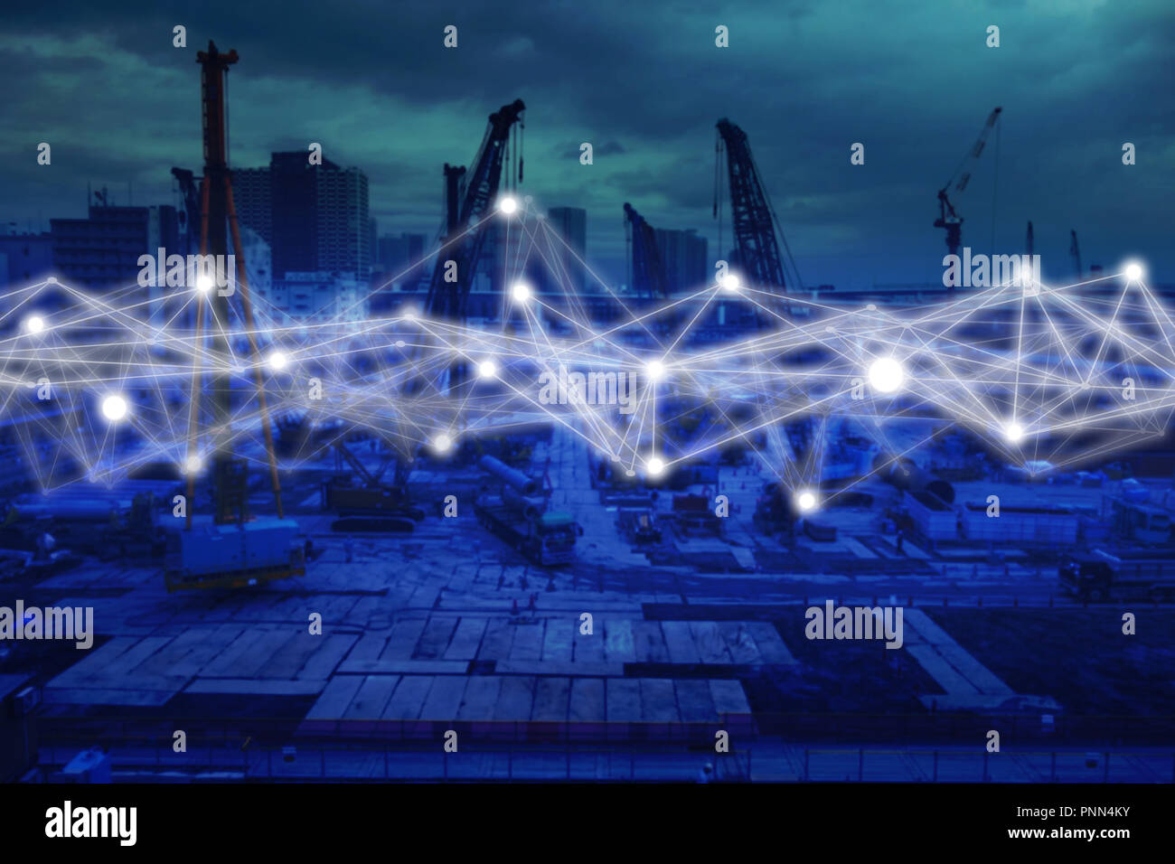 technology network in construction concept, icon construction network ...