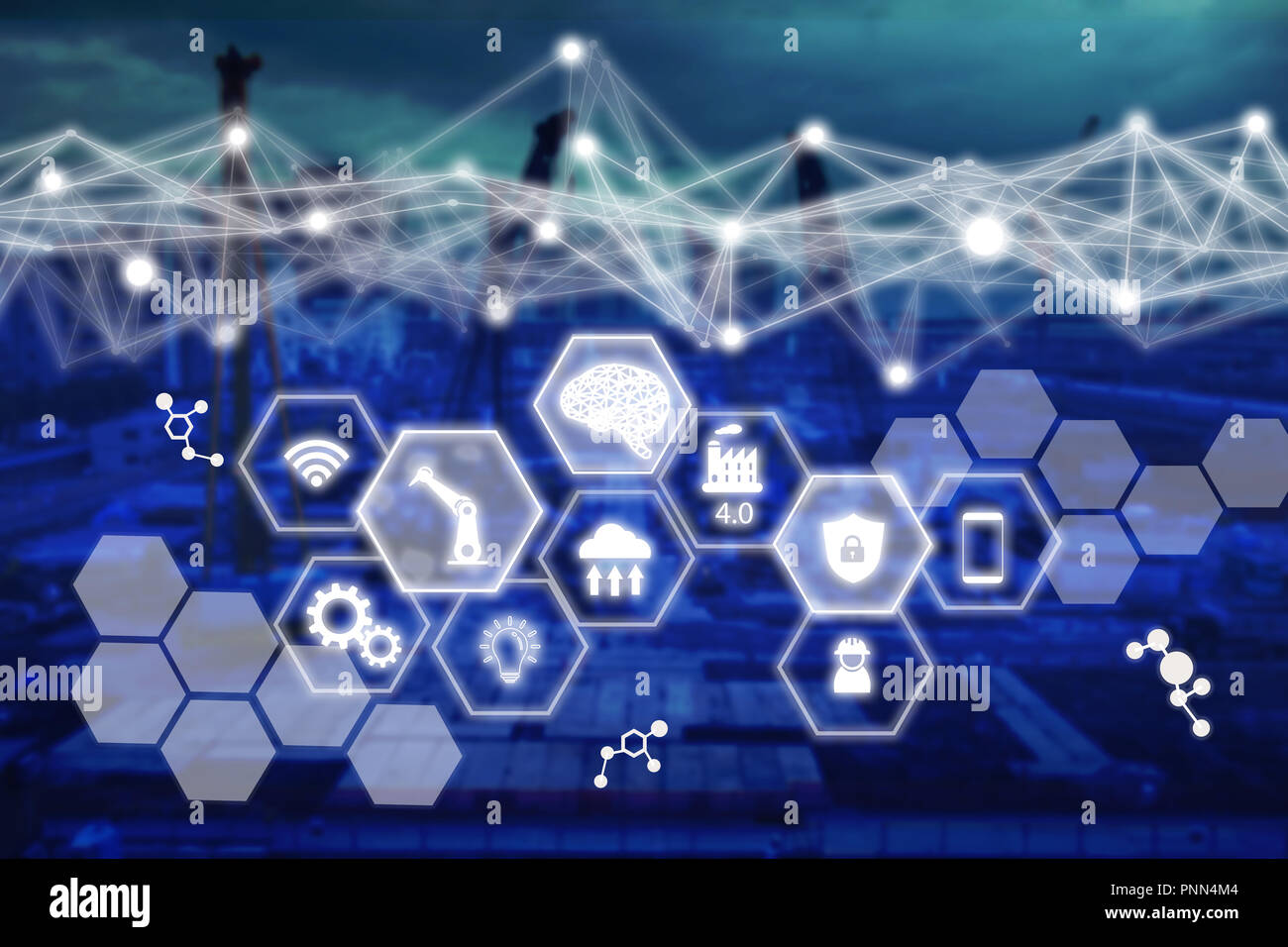 technology network in construction concept, icon construction network ...