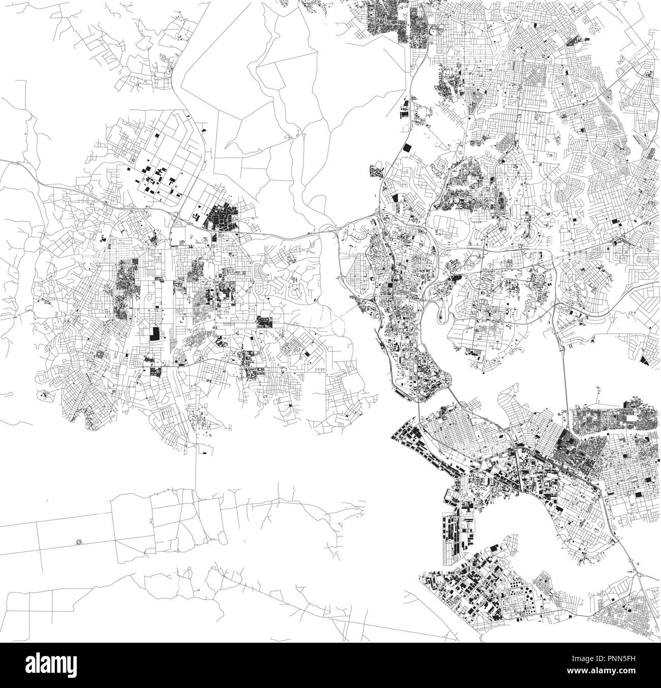 Map of Abidjan, satellite view, city, Cote d'Ivoire. Streets and houses ...