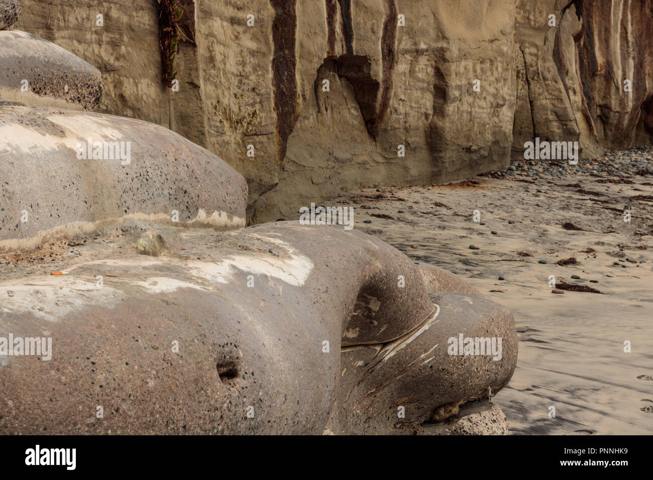 Sci-fi other worldly dystopian background of folds of rounded cement ...