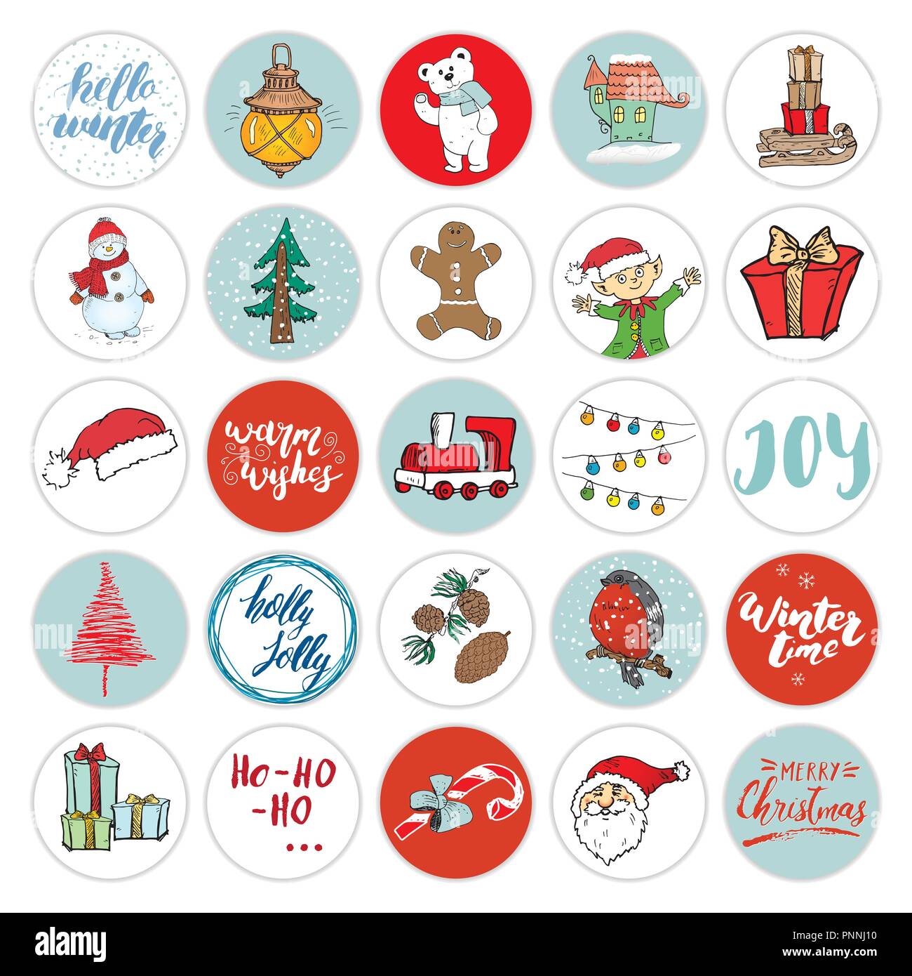 Christmas icons set. Hand drawn elements Winter holidays icons design ...