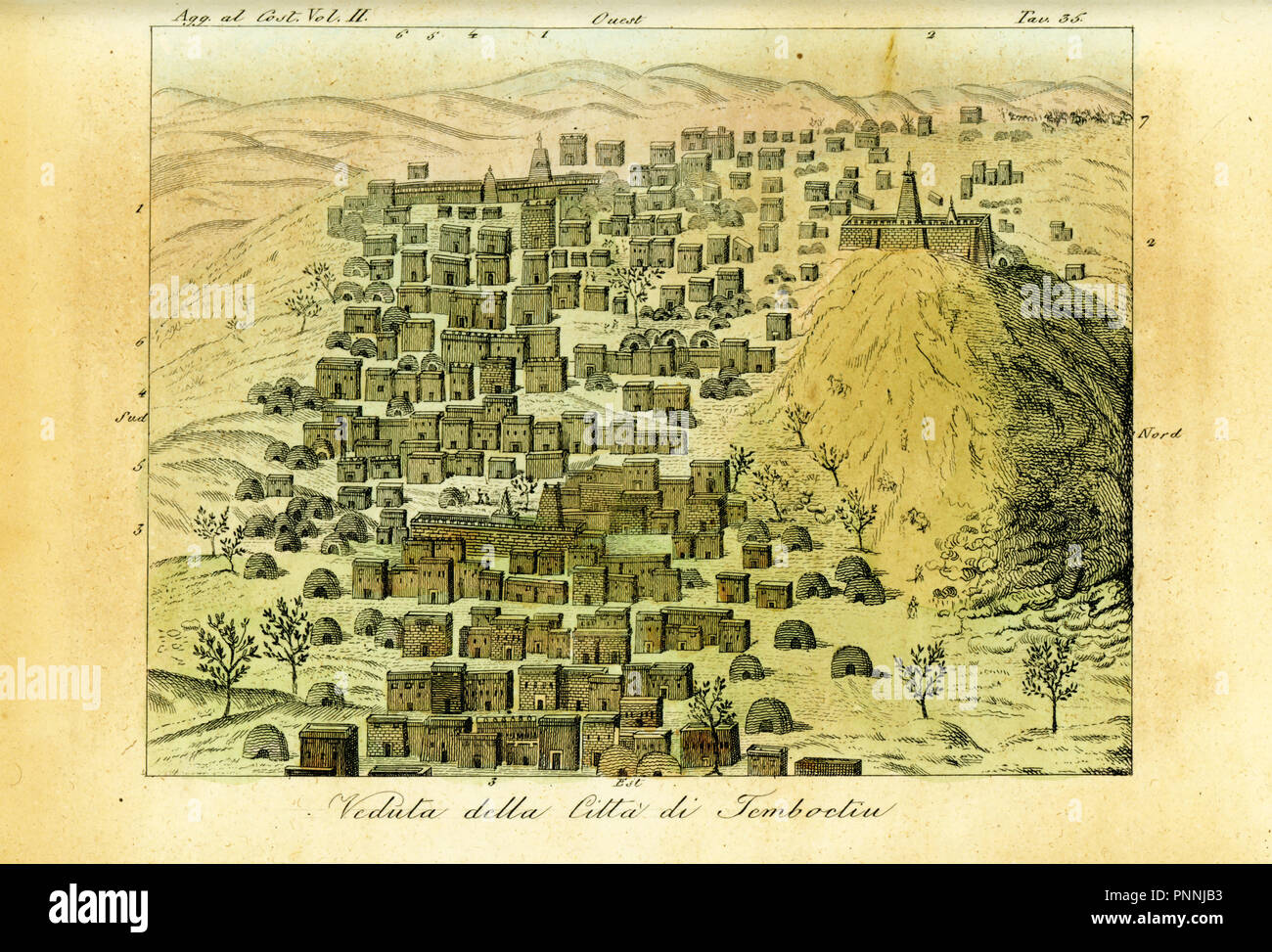 View of the city of Timbuktu, Mali. Drawn by the French explorer ...