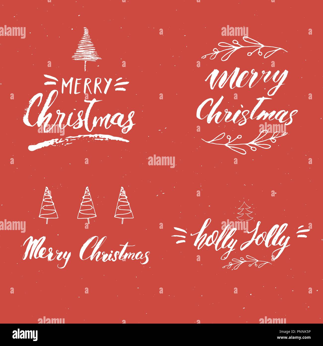 Merry Christmas Calligraphic Letterings Set Typographic Greetings