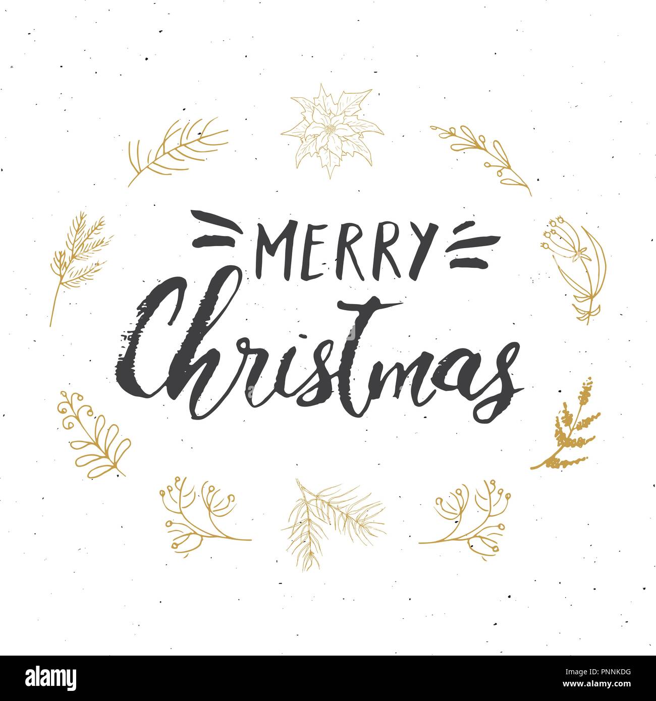 Merry Christmas Calligraphic Lettering Typographic Greetings Design