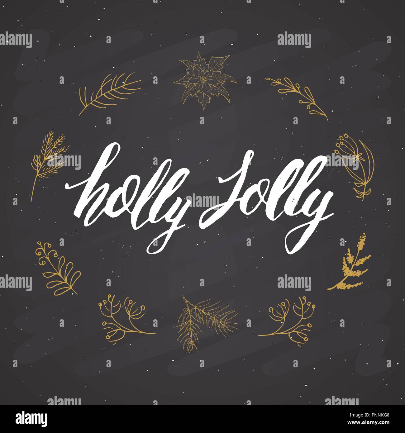 Merry Christmas Calligraphic Lettering Holly Jolly. Typographic ...