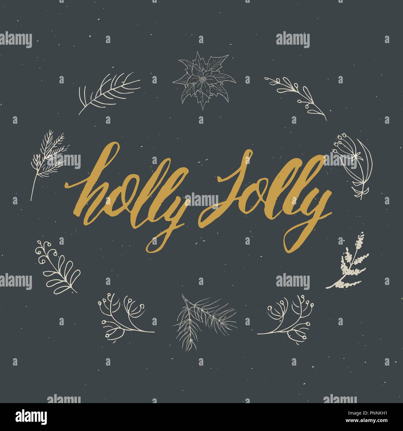 Merry Christmas Calligraphic Lettering Holly Jolly. Typographic ...