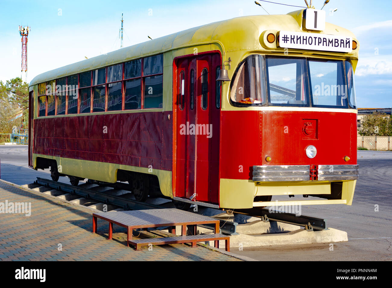 Old tram, from which made a place to watch movies in the open air Stock ...