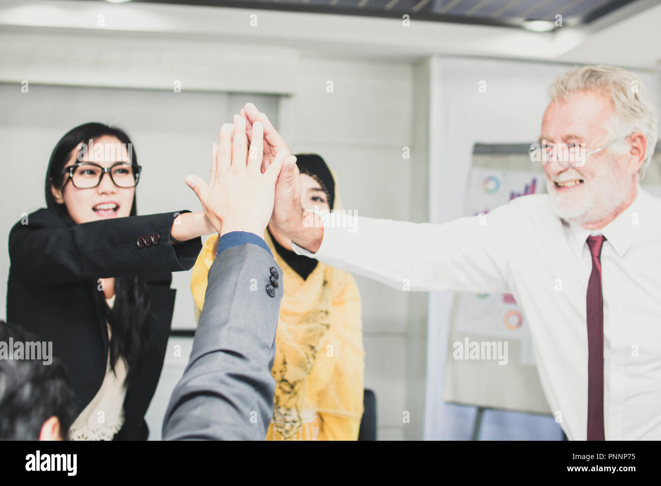 Join forces and successful team concept, businessman joining hand ...