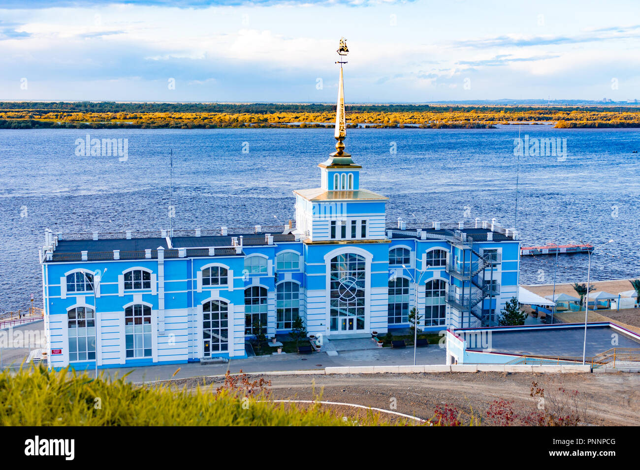 Berth on the Ussuri river near the city of Khabarovsk. Autumn Stock ...