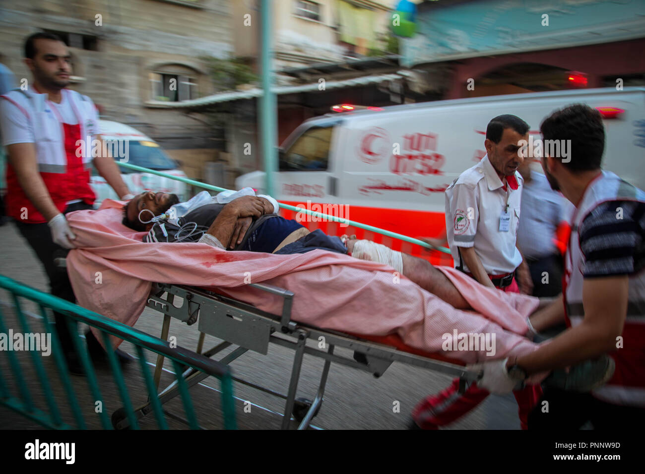 Gaza, Palestine. 21st Sep, 2018. A Palestinian man who was wounded by ...