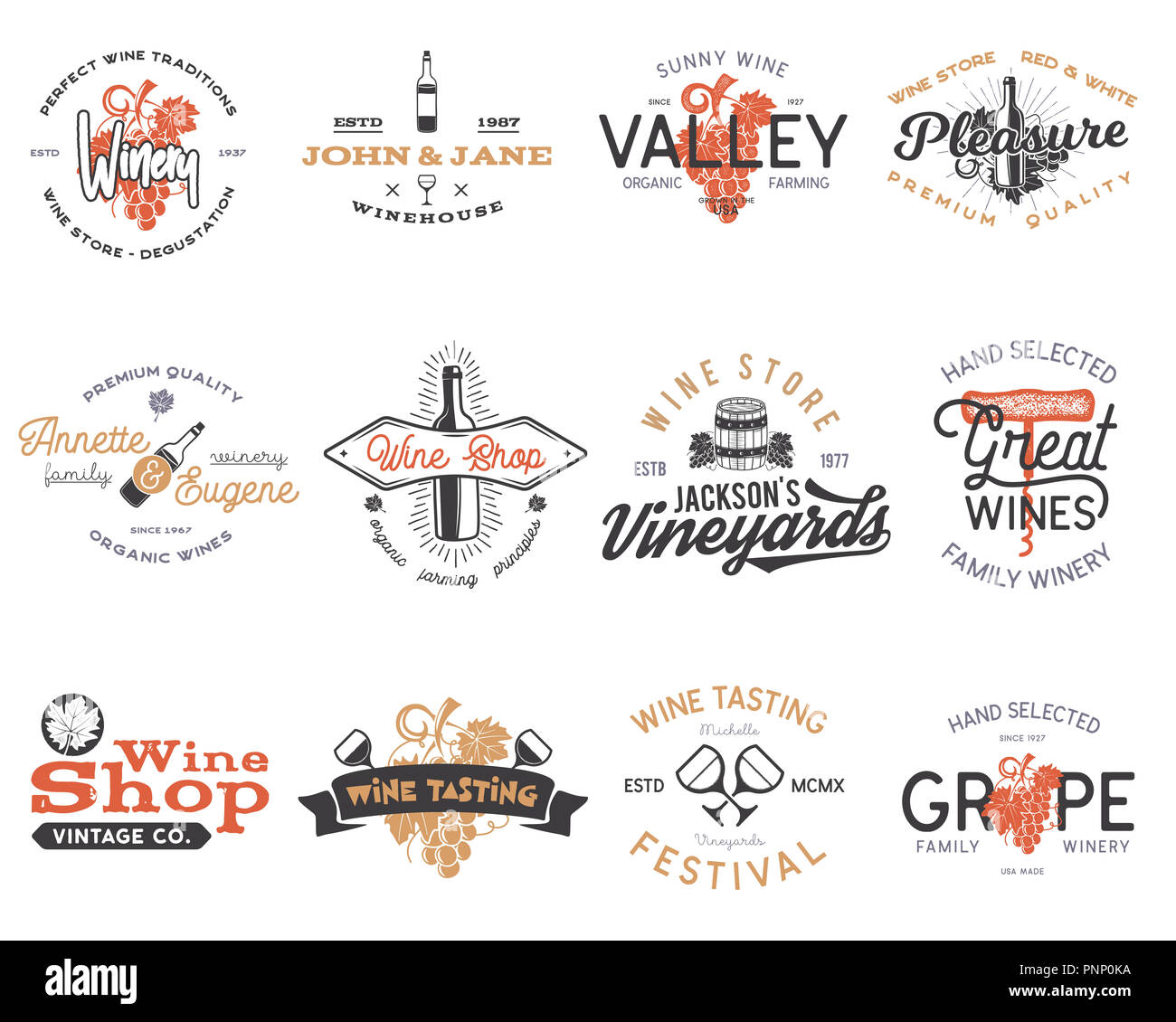 Wine logos, labels set. Winery, wine shop, vineyards badges collection ...