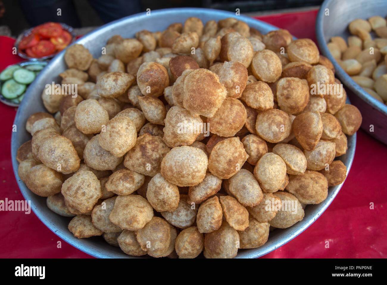 Famous Indian street food gol gappe or pani puri. Chat item Selling in ...